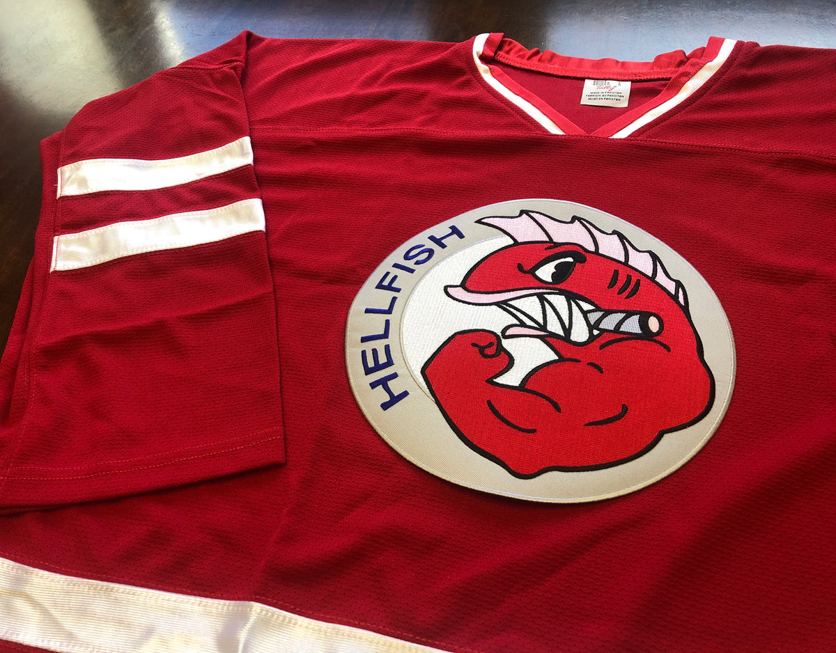 Red and White Hockey Jerseys with a Hellfish Twill Logo – Tally Hockey ...