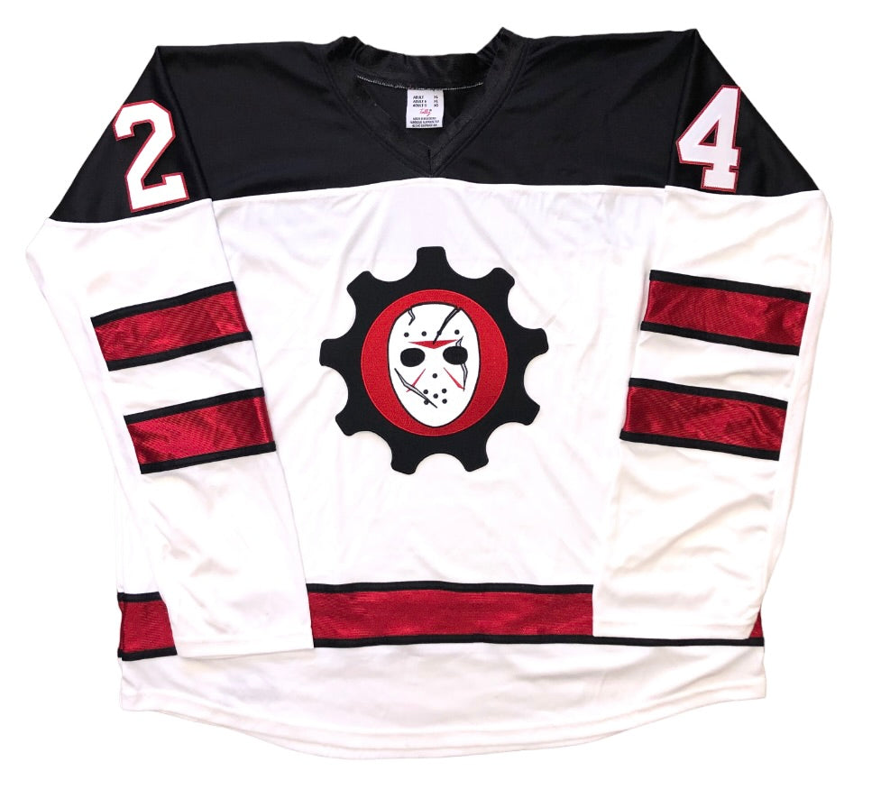 Custom Hockey Jerseys with a Scar Goalie Mask Embroidered Twill Logo ...