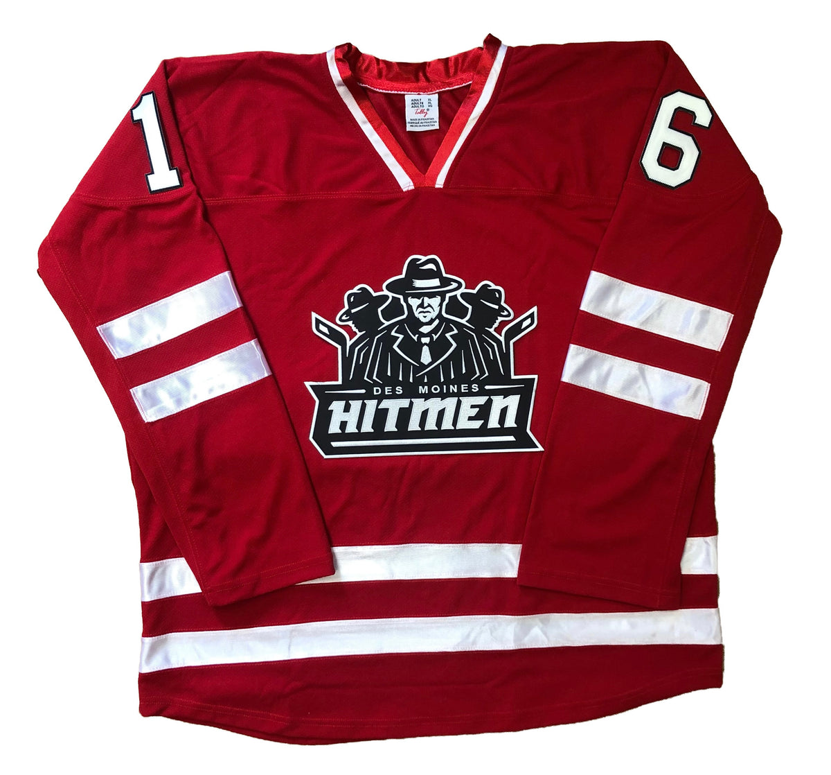 Red and White Hockey Jerseys with the Des Moines Hitmen Twill Logo ...