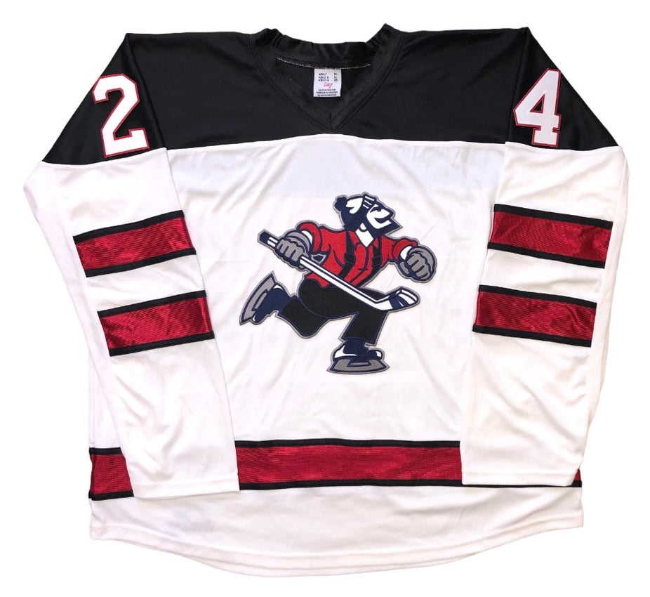 Custom Hockey Jerseys with a Johnny Canuck Embroidered Twill Logo ...