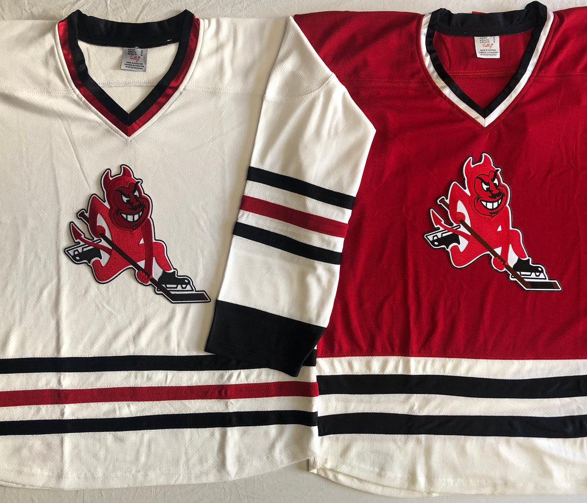 Custom Hockey Jerseys with Skating Devil Twill Logo – Tally Hockey Jerseys